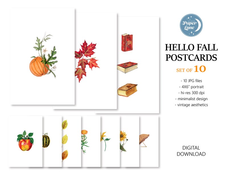Printable Postcard Set of 10 Mini Print 4X6'' Digital Download Fall ...