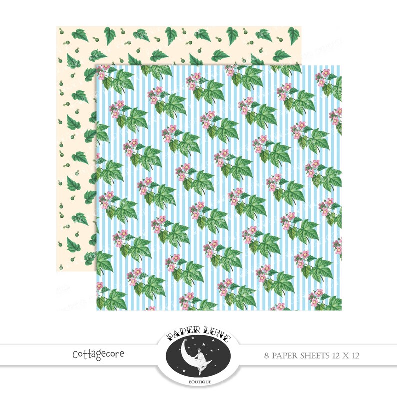 Boho Digital Paper Set, Cottagecore Floral Printable Paper Pack ...