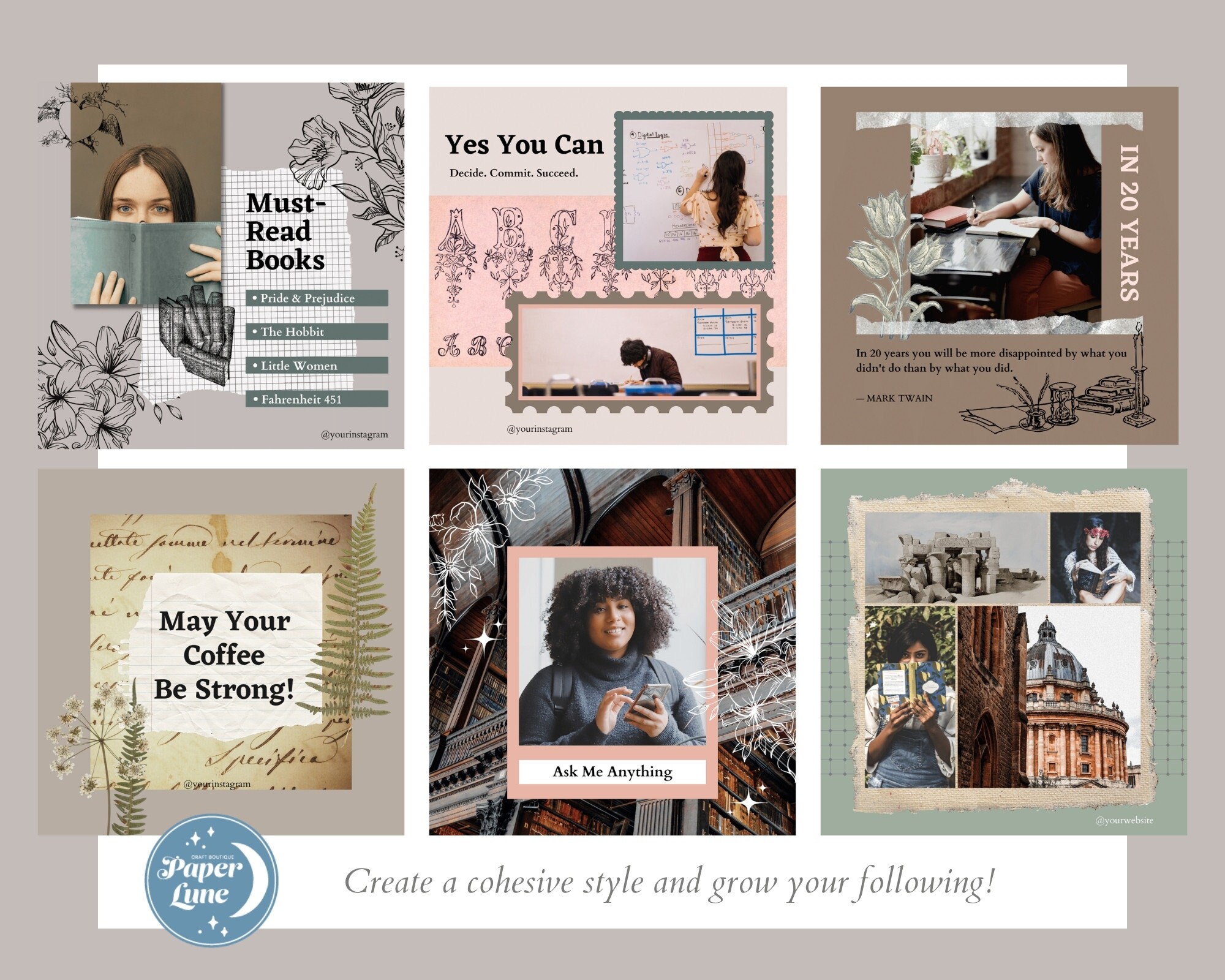 CLASSIC ACADEMIA Instagram Post Templates Books Writing Literature ...