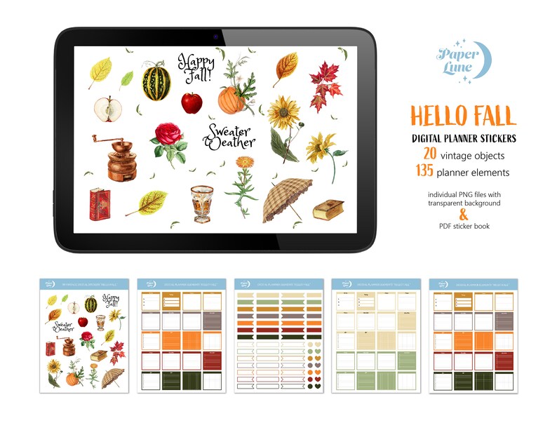 155 Fall Season Vintage Digital Planner Stickers for Print and Digital ...
