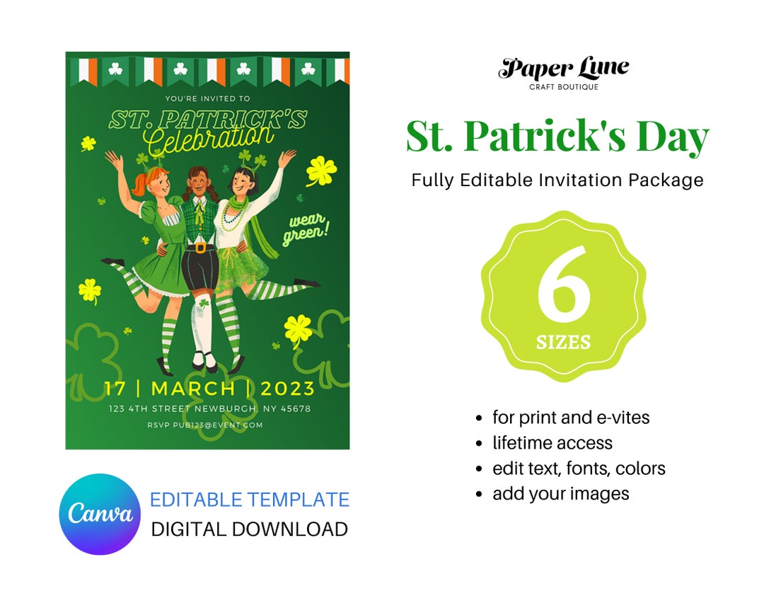CANVA TEMPLATE Fully Editable St. Patrick's Day Celebration Party ...