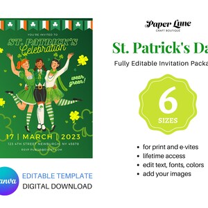 CANVA TEMPLATE Fully Editable St. Patrick's Day Celebration Party ...