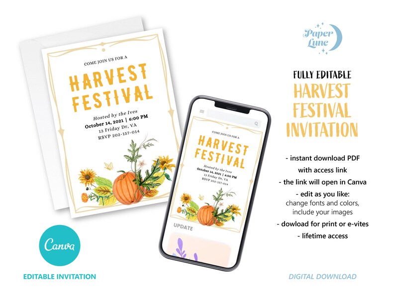CANVA TEMPLATE Fully Editable Vintage Pumpkin Theme Fall Party Harvest ...