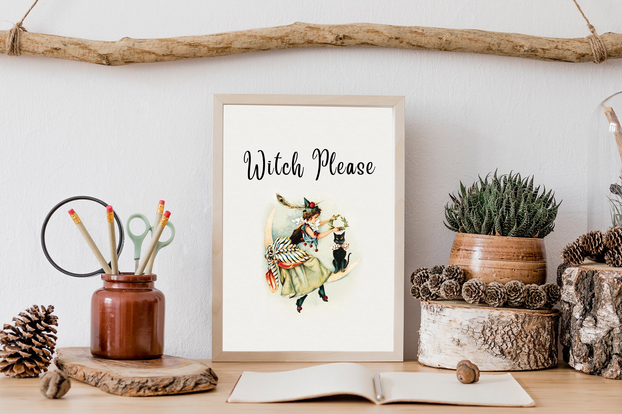 DIGITAL DOWNLOAD Printable Vintage Wall Art, Witch Please Printable ...