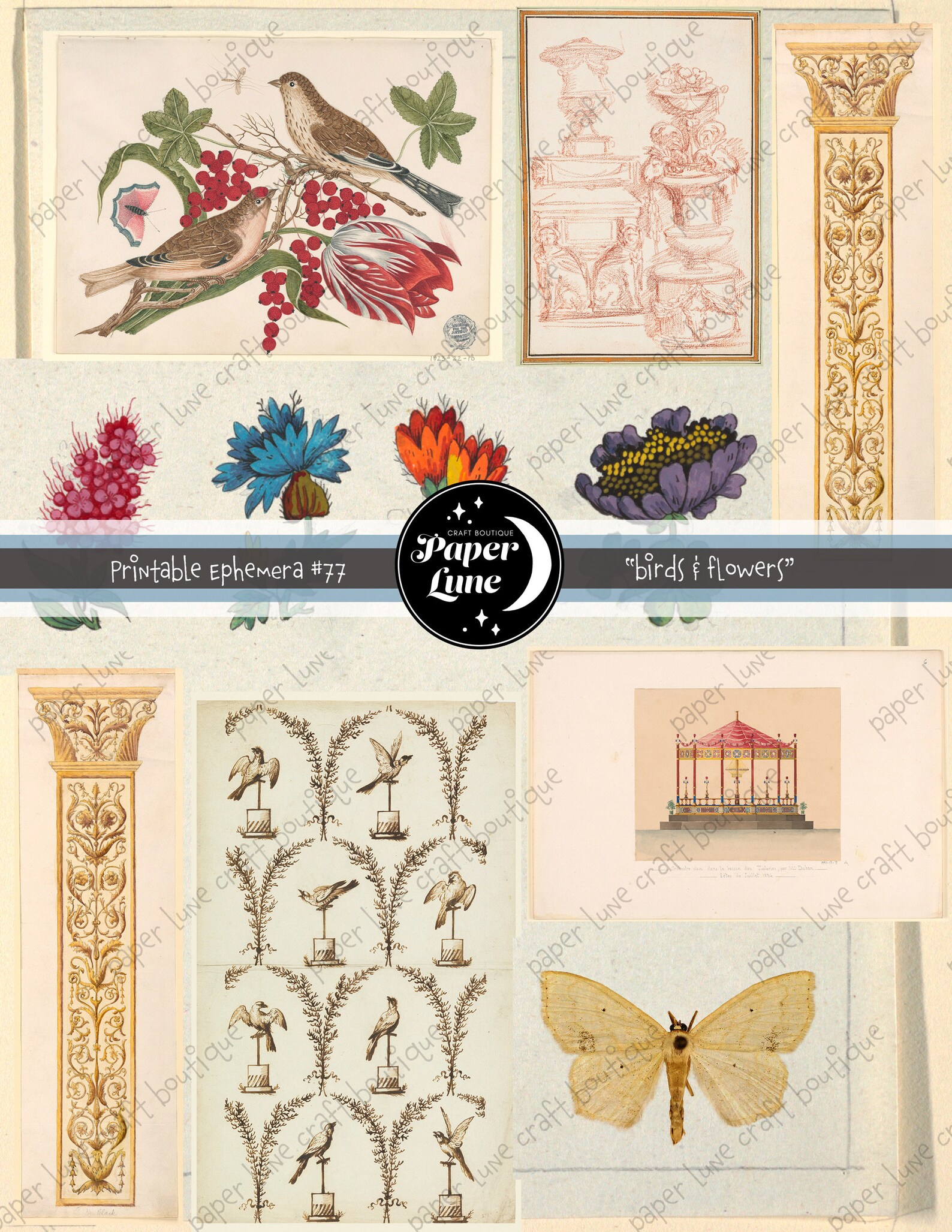 Printable Ephemera Set 8 Letter Size 8.5X11'' Sheets Vintage Journal ...