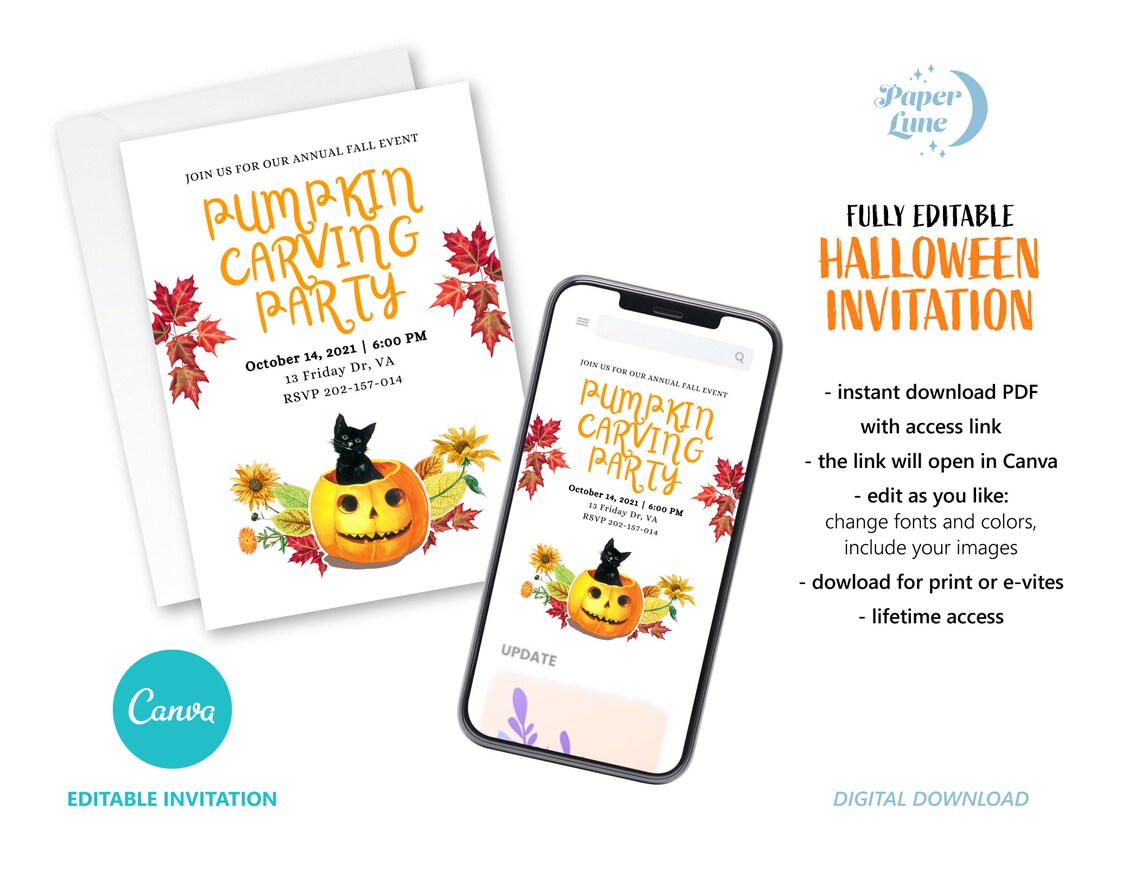 CANVA TEMPLATE Fully Editable Vintage Theme Fall Party Invitation ...