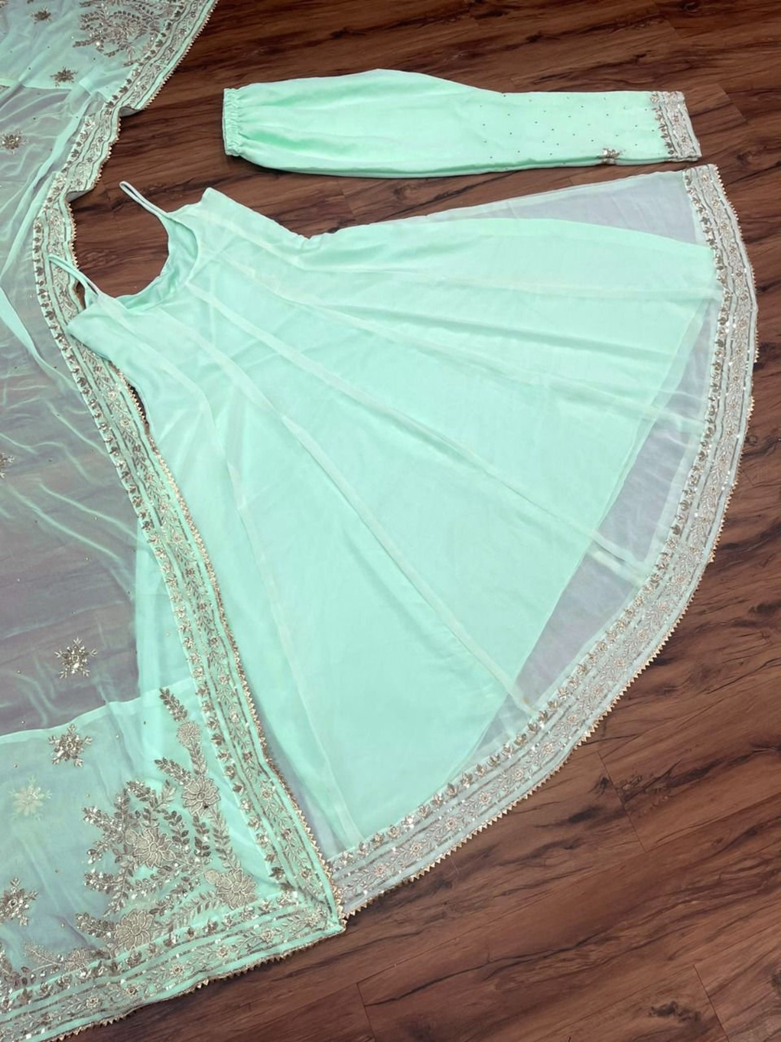 Punjabi Salwar Suit Georgette Kurti With Pant and Dupatta Set - Etsy