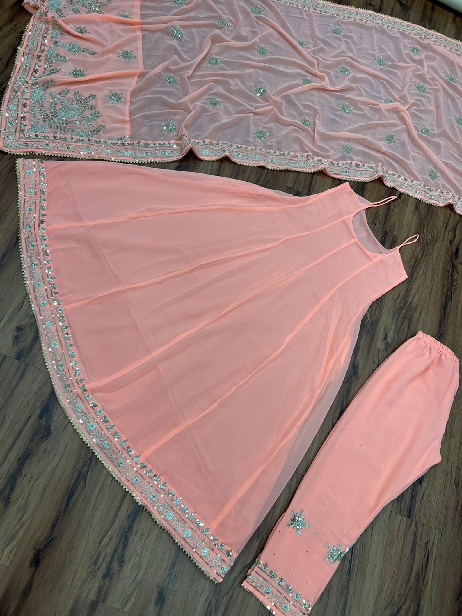 Punjabi Salwar Suit Georgette Kurti With Pant and Dupatta Set - Etsy