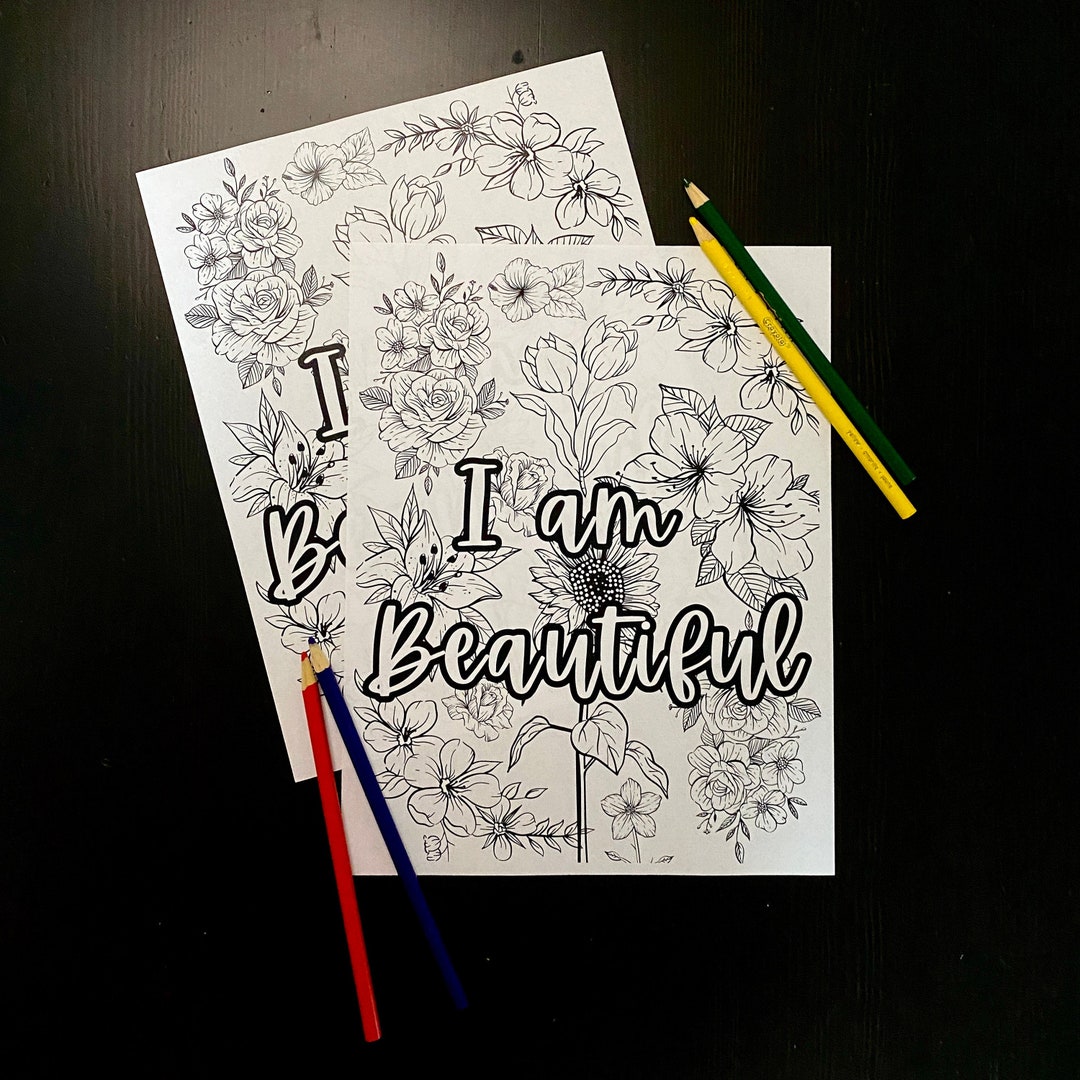 Affirmation Coloring Page "i Am Beautiful", Adult Coloring, Self Love ...