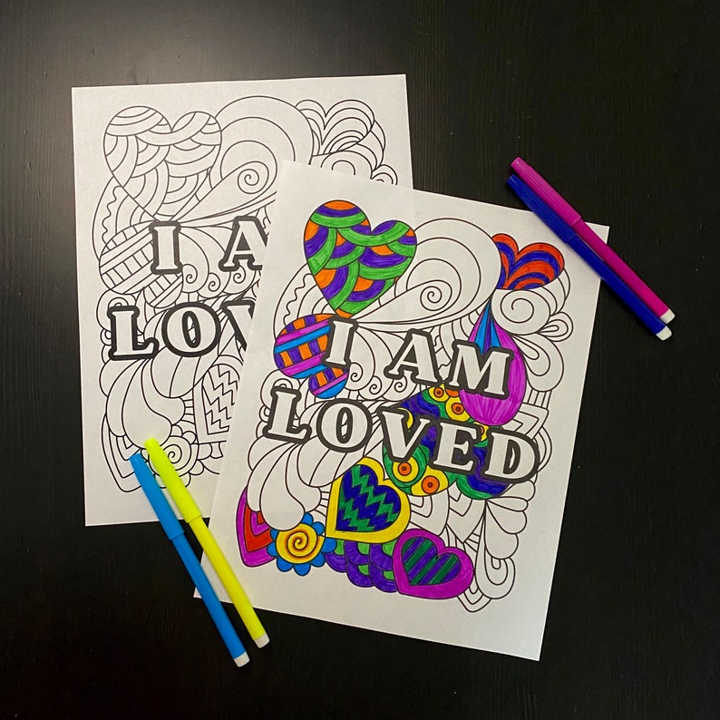 Affirmation Coloring Page i AM Loved Adult - Etsy