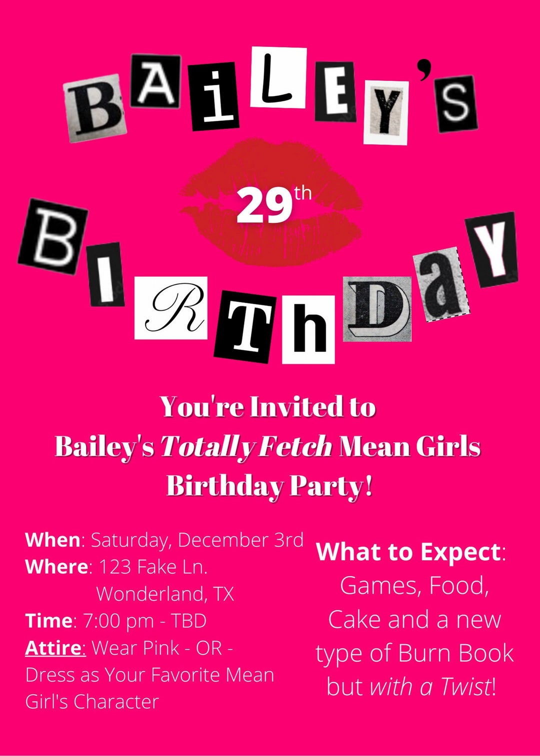 Custom Mean Girls Birthday Party Invitation Digital Birthday Invite Totally Fetch Etsy