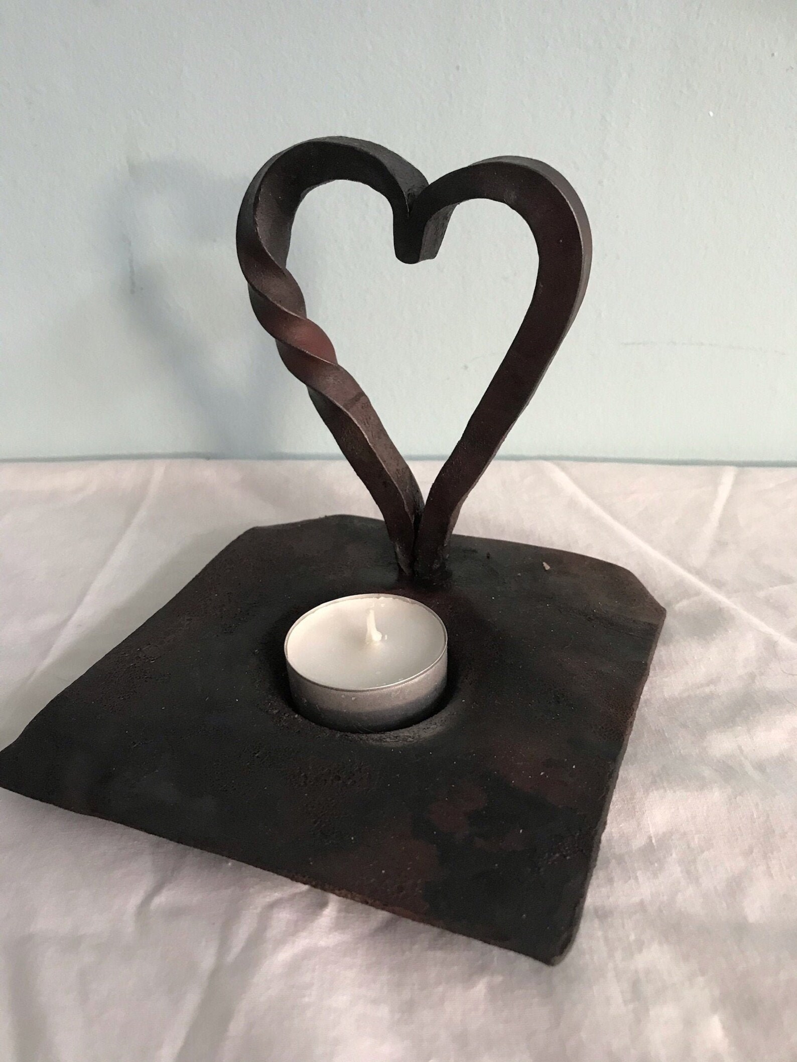 Blacksmith Forged Tea Light Holder With Heart Shaped Design - Etsy
