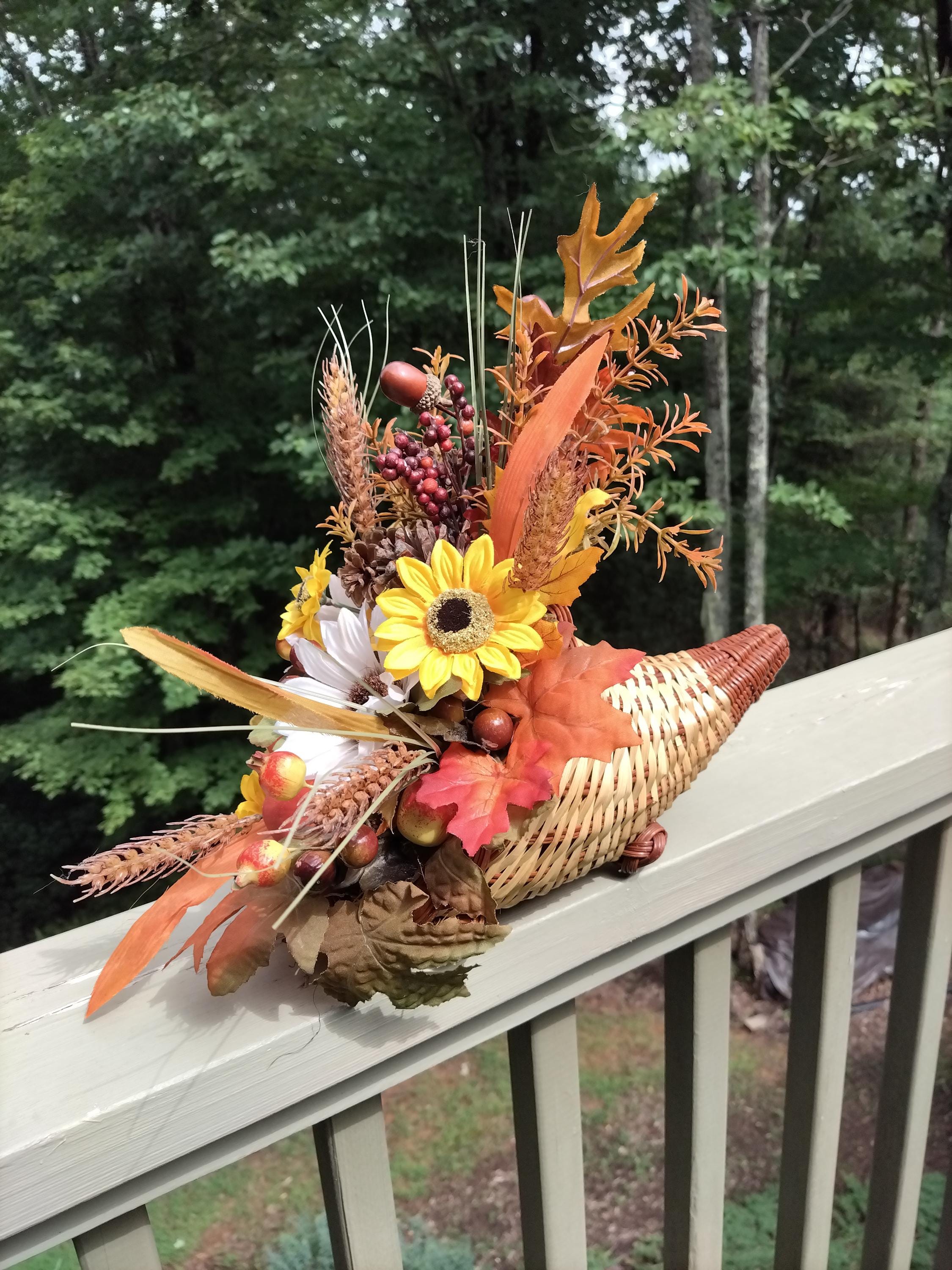 This Cornucopia Basket is Filled With All Fall Artificial Flowers and ...