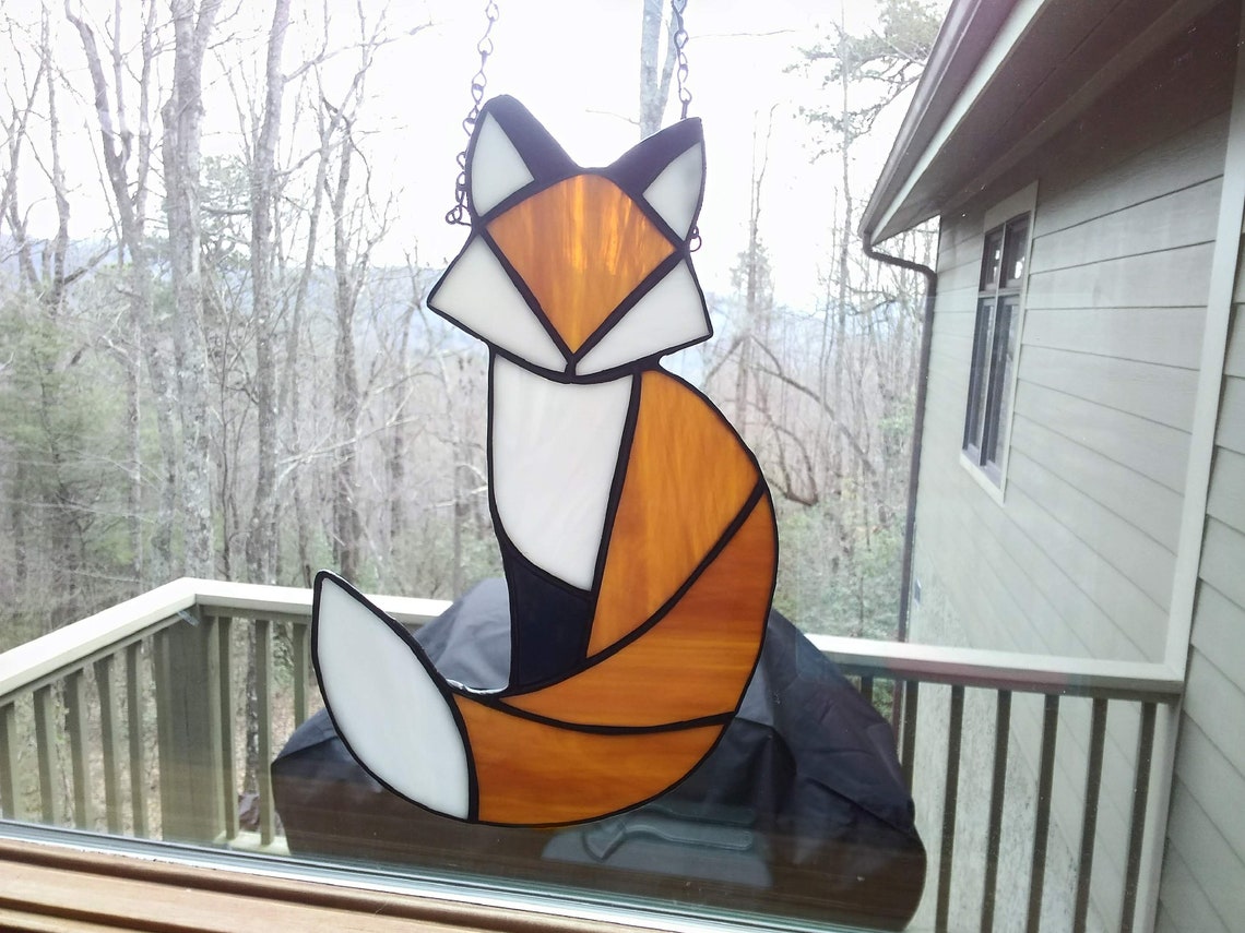 Stained Glass Fox Suncatcher: Window or Wall Decor (9.5x6 Inches) - Etsy