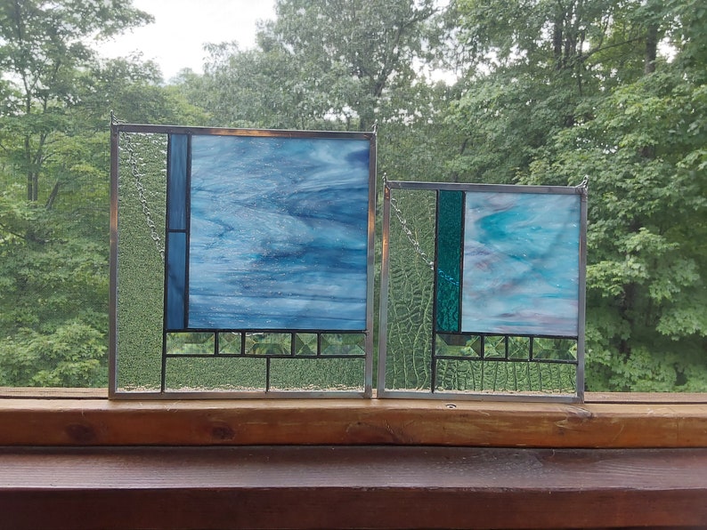 Turquoise Abstract Stained Glass Panel With Bevels - Etsy