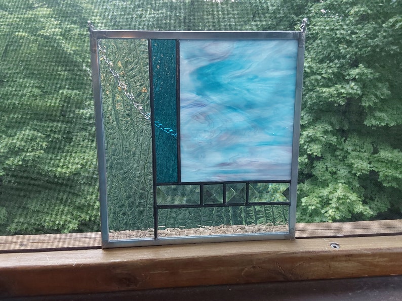 Turquoise Abstract Stained Glass Panel With Bevels - Etsy