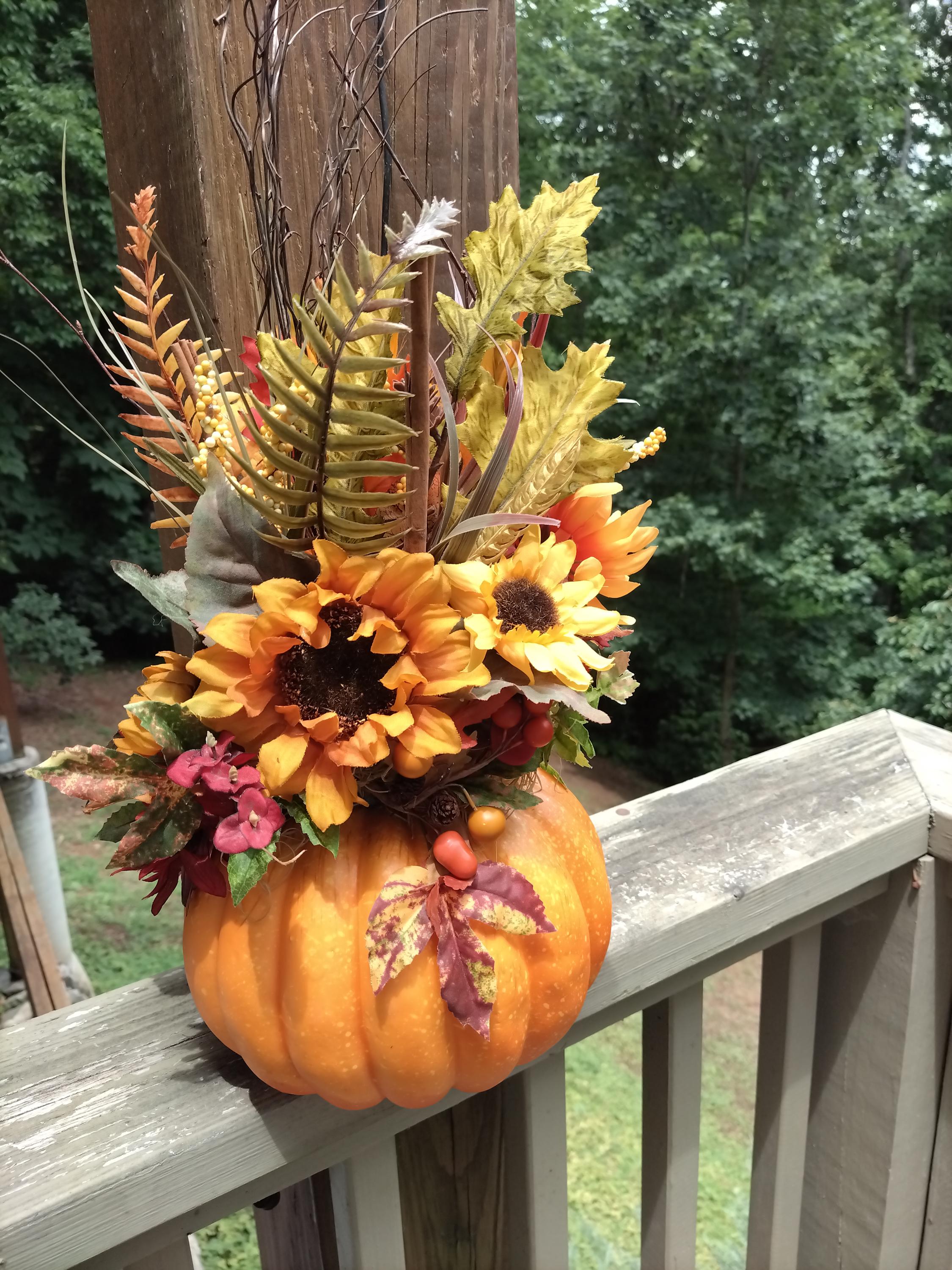 Fall Orange Pumpkin Floral Arrangement. the 8 Inch Pumpkin Then ...