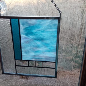 Turquoise Abstract Stained Glass Panel With Bevels - Etsy