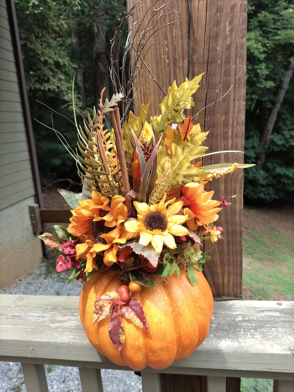Fall Orange Pumpkin Floral Arrangement. the 8 Inch Pumpkin Then ...