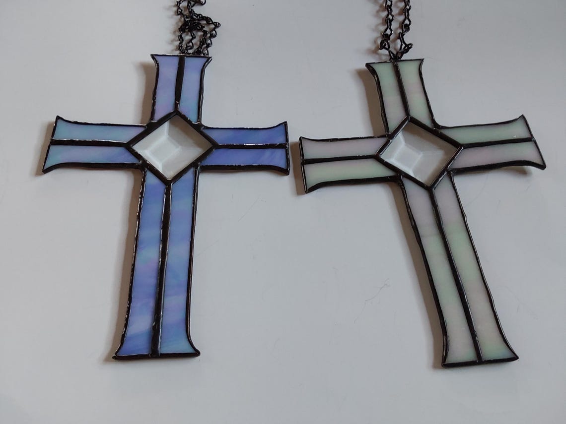 Featured 2 New Cross Suncatchers Using Blue or White Stained Glass and ...