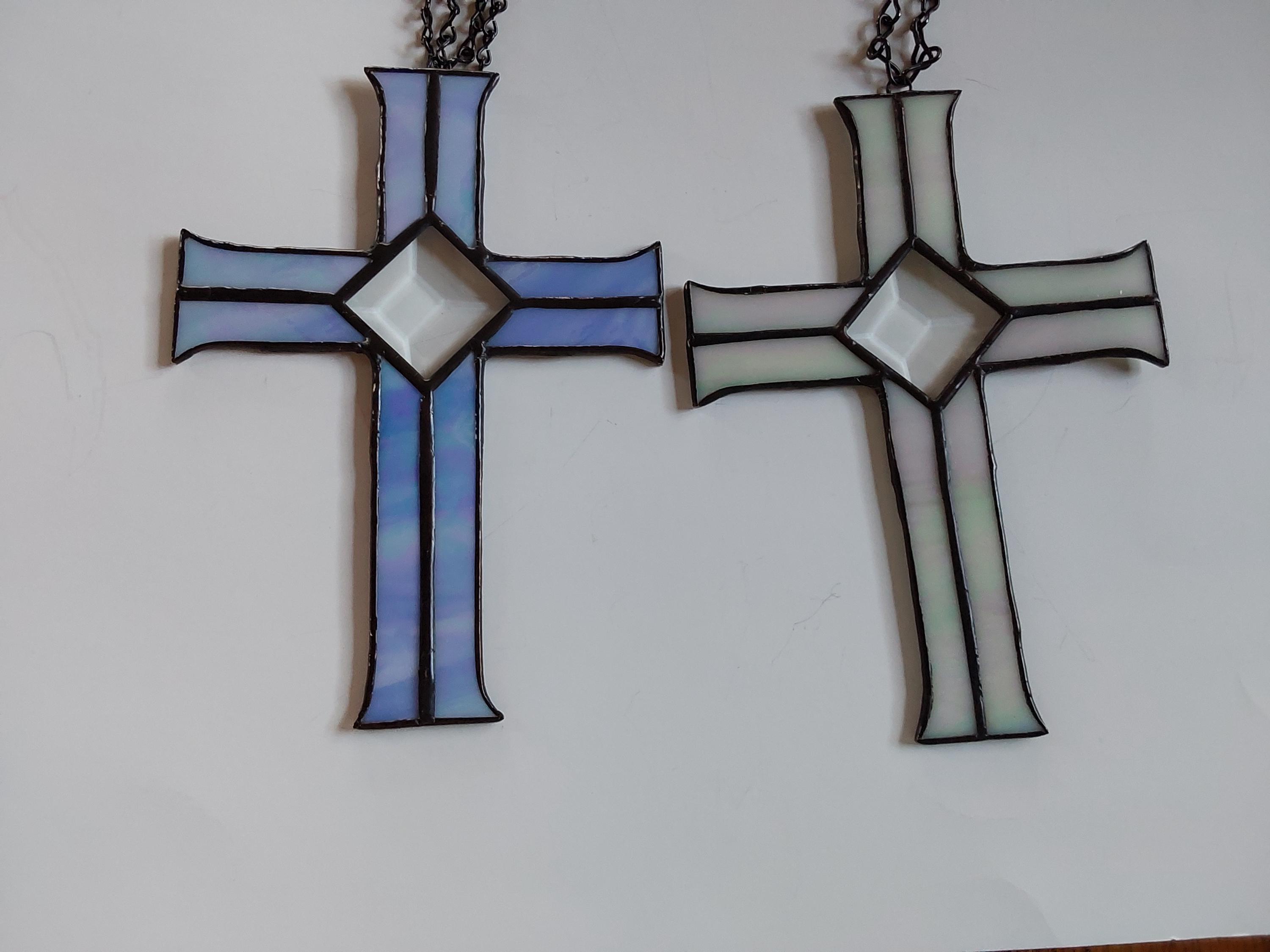 Featured 2 New Cross Suncatchers Using Blue or White Stained Glass and ...