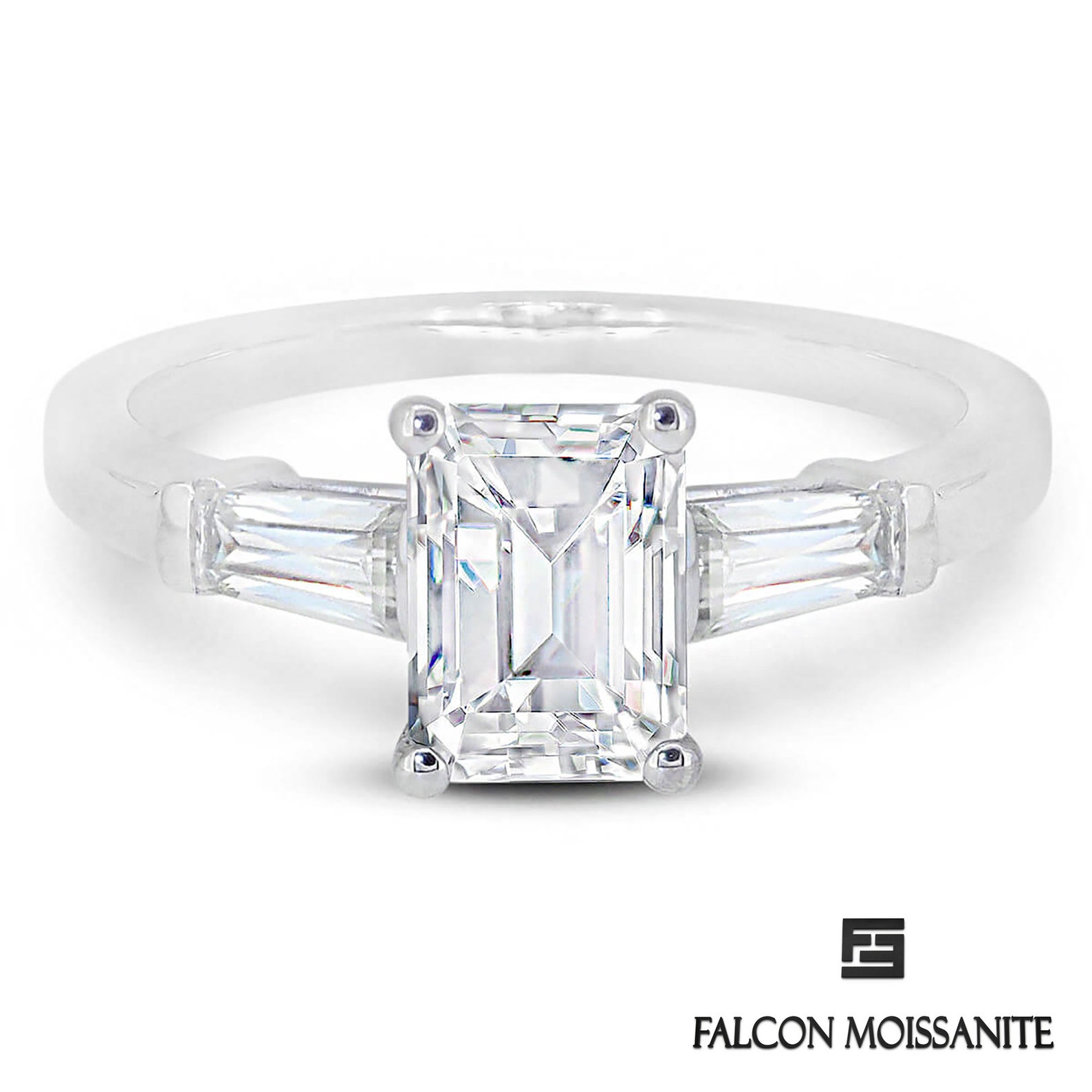 Emerald Cut Moissanite Engagement Ring In 14k White Gold Etsy