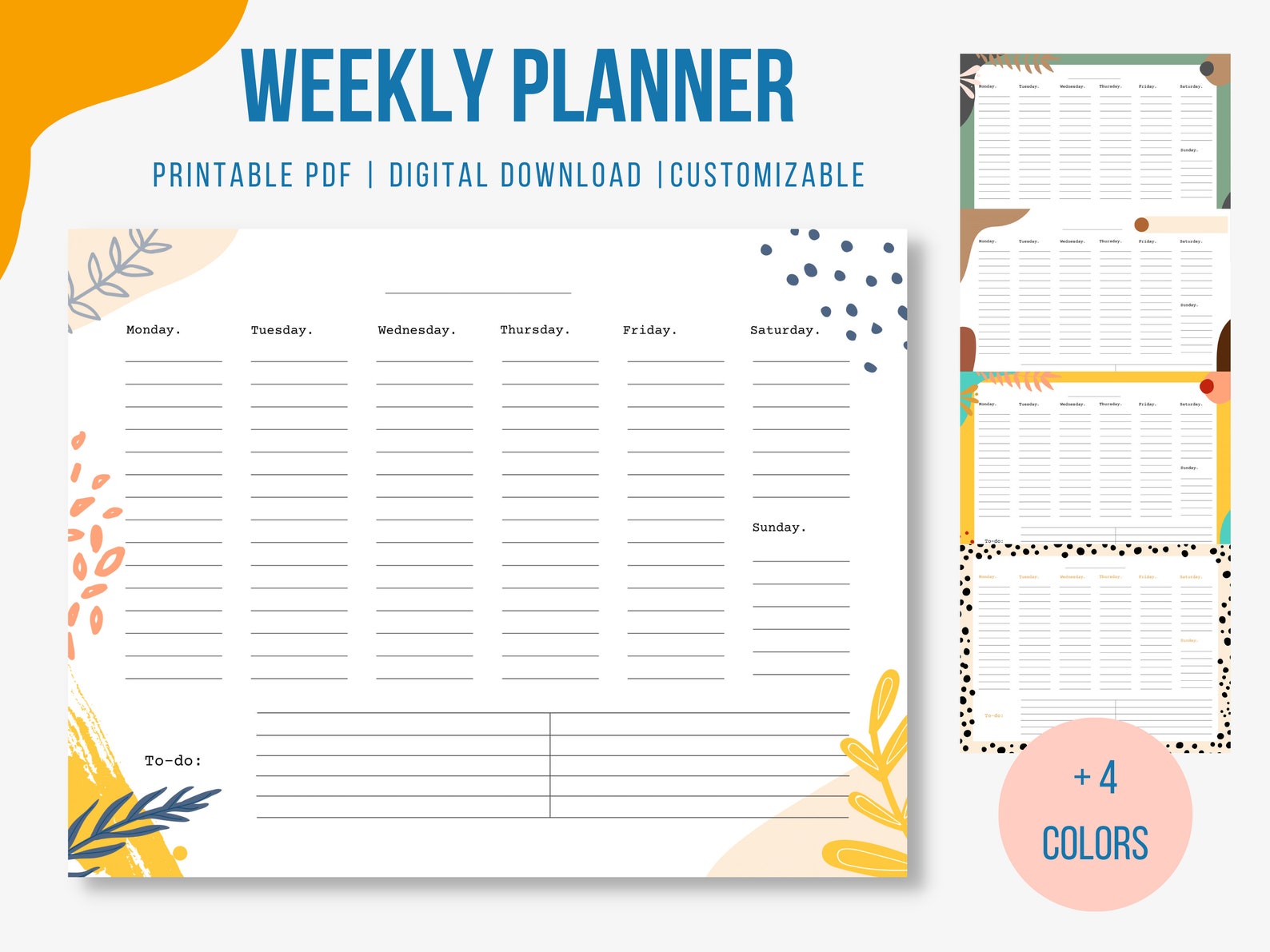 Printable Weekly Planner Landscape Week Calendar Editable | Etsy