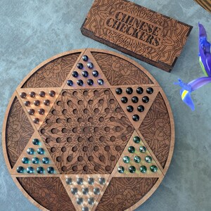 Wooden Chinese Checkers Set – Handmade 16.5” Engraved 3-layer Board W ...