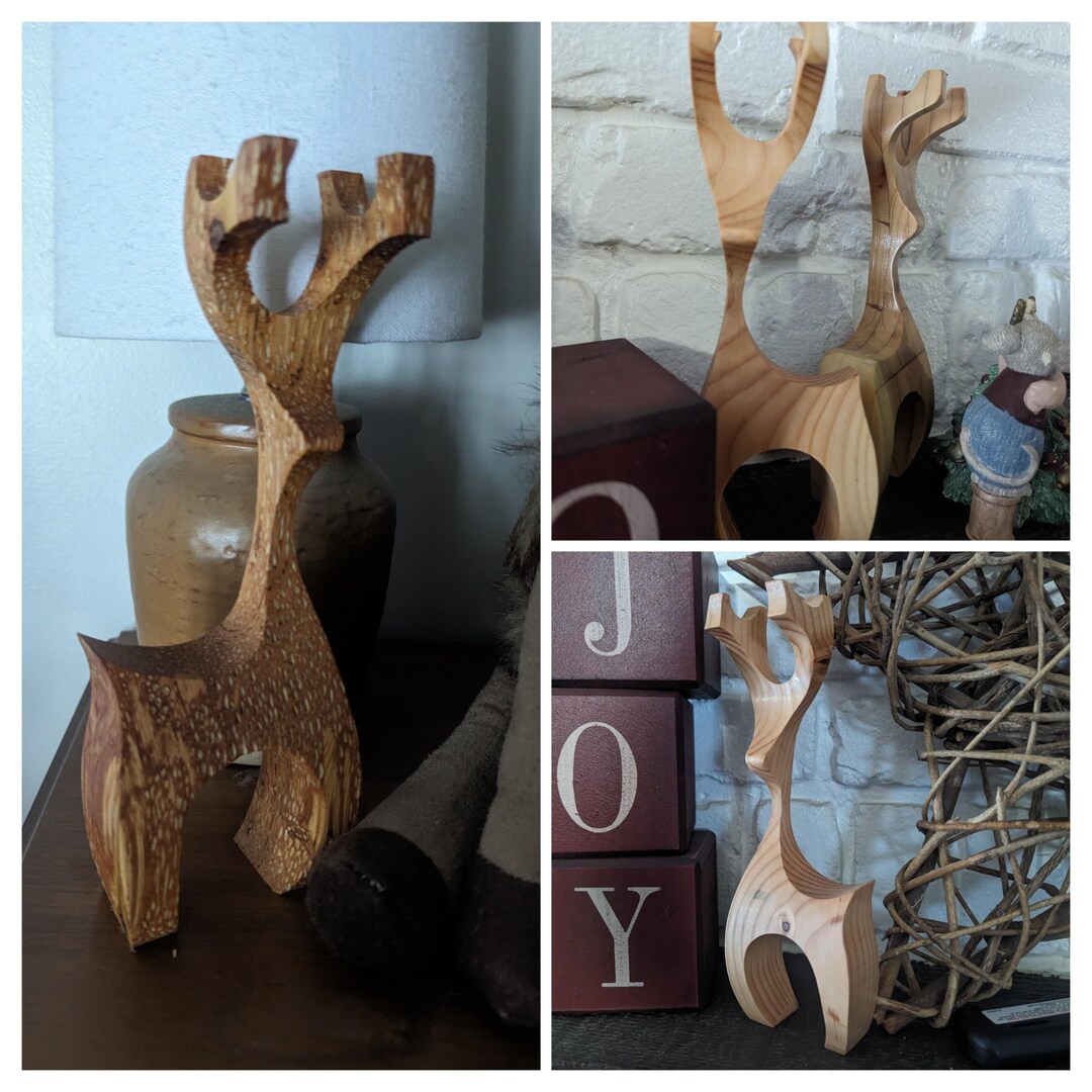 Handcrafted Wooden Bandsaw Reindeer | Rustic Christmas Decor | Natural ...