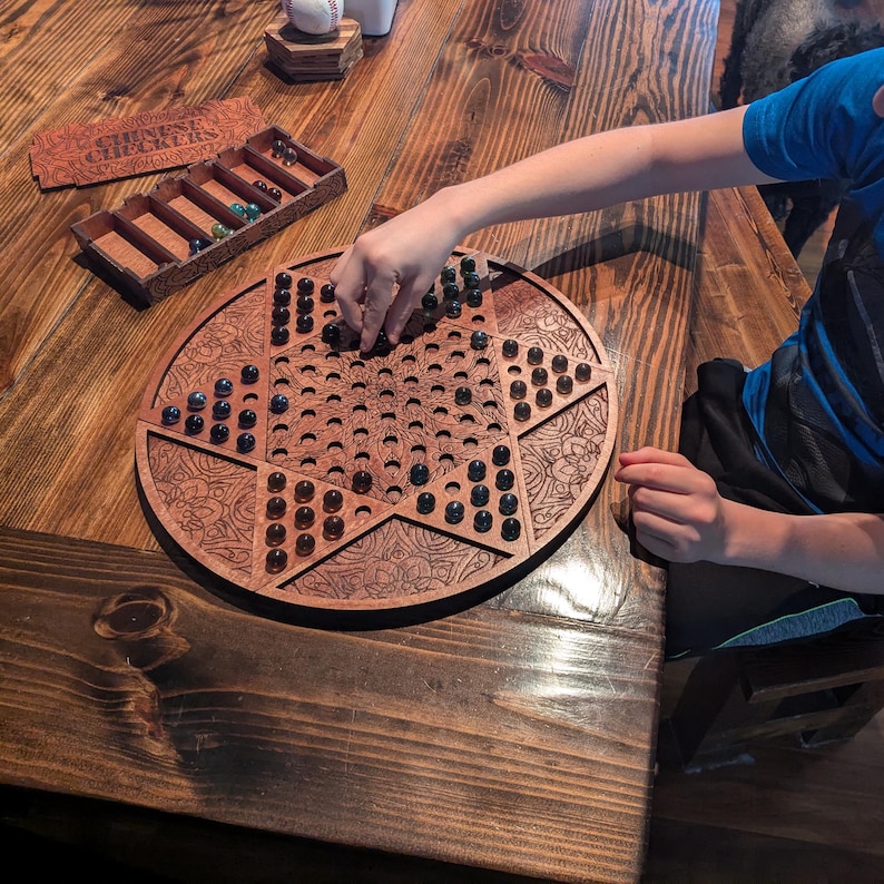 Wooden Chinese Checkers Set – Handmade 16.5” Engraved 3-layer Board W ...