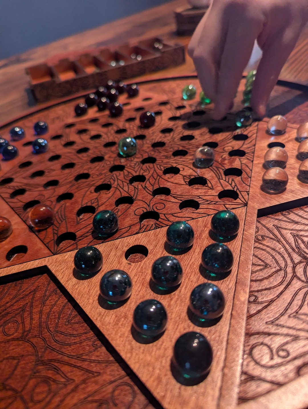 Wooden Chinese Checkers Set – Handmade 16.5” Engraved 3-layer Board W ...