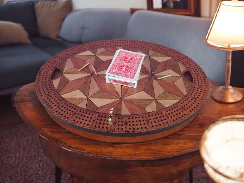 Handmade 4-track Wooden Cribbage Board With Storage & Cards – Oval Game ...