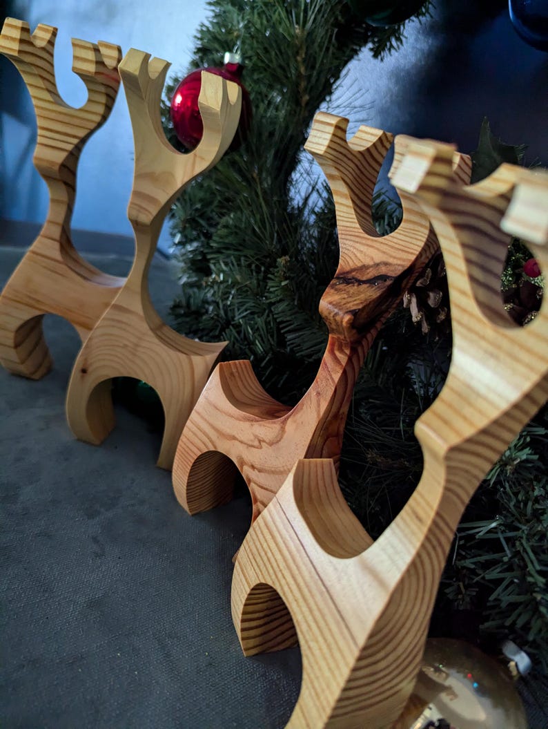 Handcrafted Wooden Bandsaw Reindeer | Rustic Christmas Decor | Natural ...