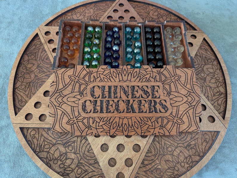 Wooden Chinese Checkers Set – Handmade 16.5” Engraved 3-layer Board W ...