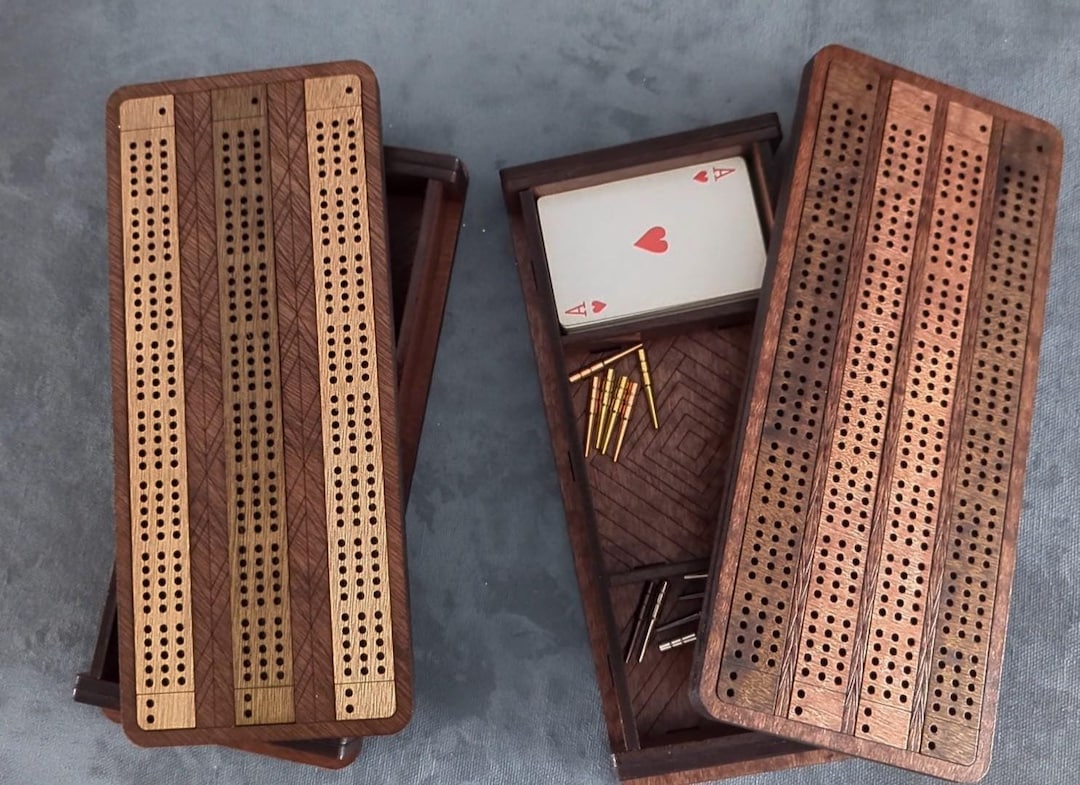 Handmade Cribbage Board With Storage | Custom 3 & 4 Lane Wooden Game ...