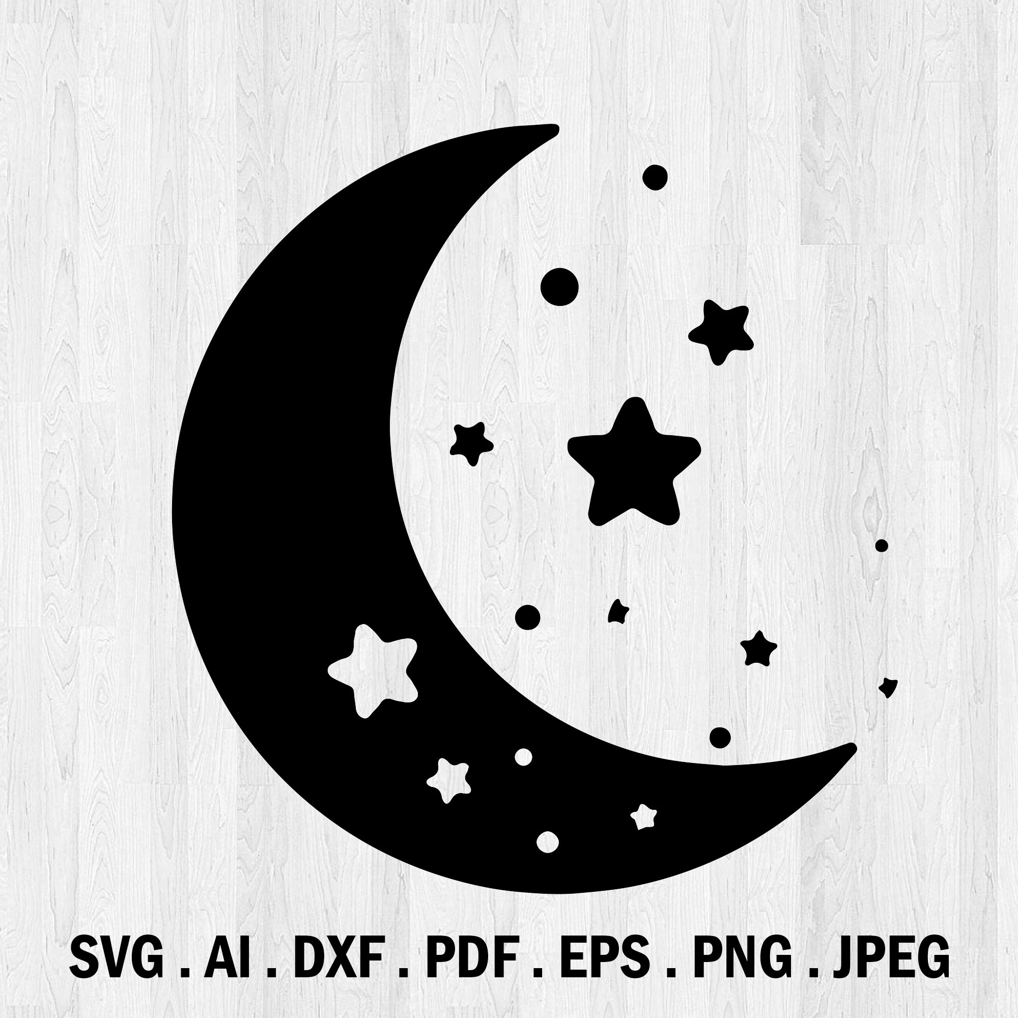 Moon and Stars SVG Files Moon Cut Files Moon and Stars - Etsy