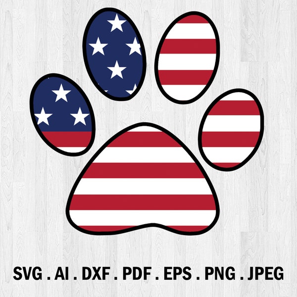 Paw Print American Flag Svg - Etsy