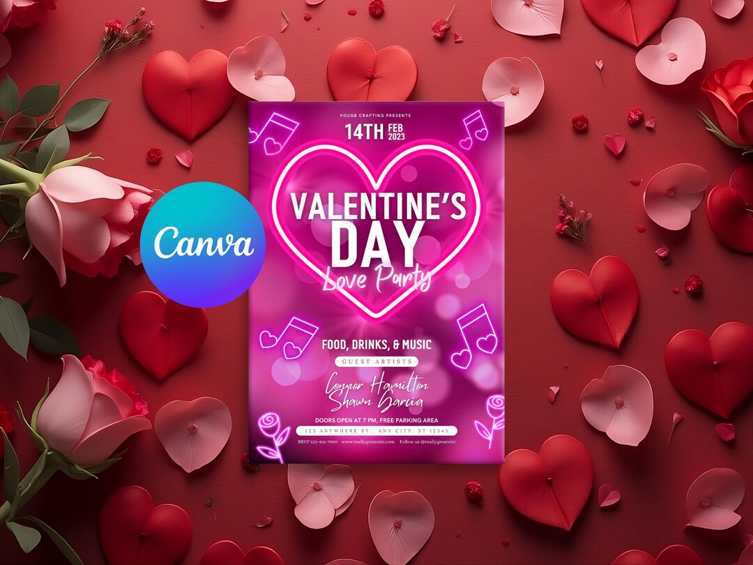 Editable Valentine's Day Party Invitation | Hot Pink Neon Hearts ...