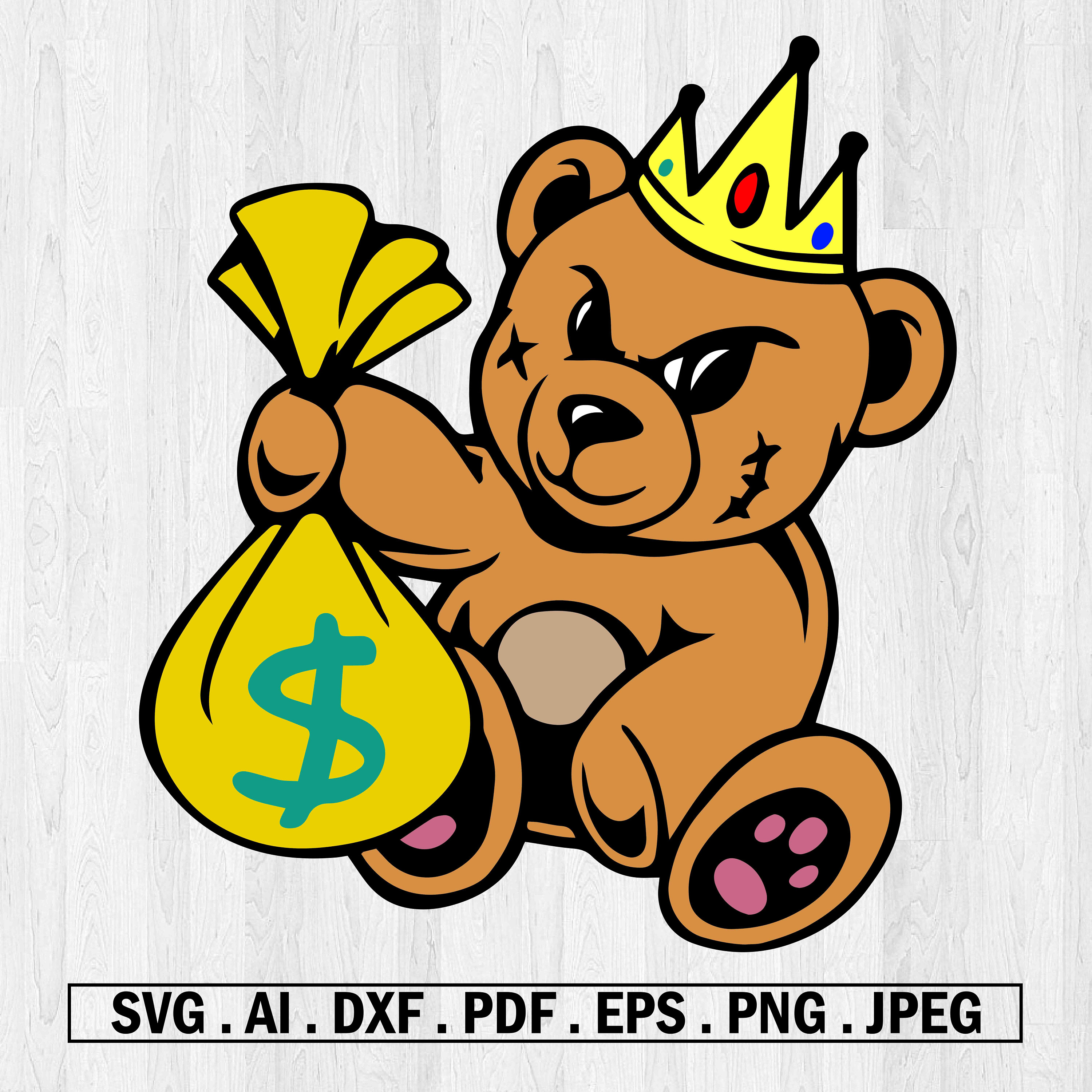 Premium Vector Teddy Bear Holding A Big Bag Of Money And Some Bills