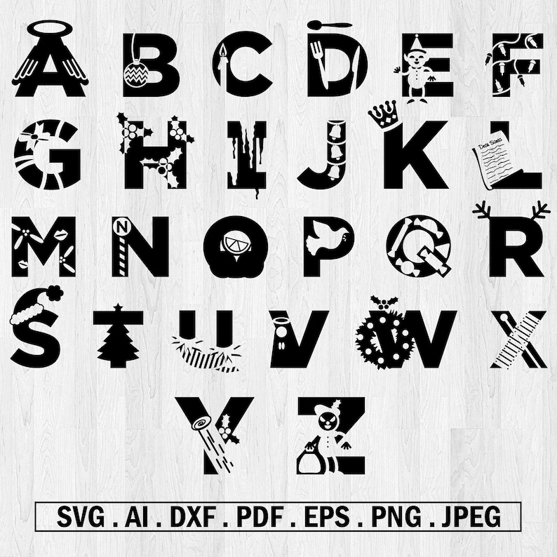 Christmas Alphabet Svg Font Christmas Monogram Letters Svg - Etsy