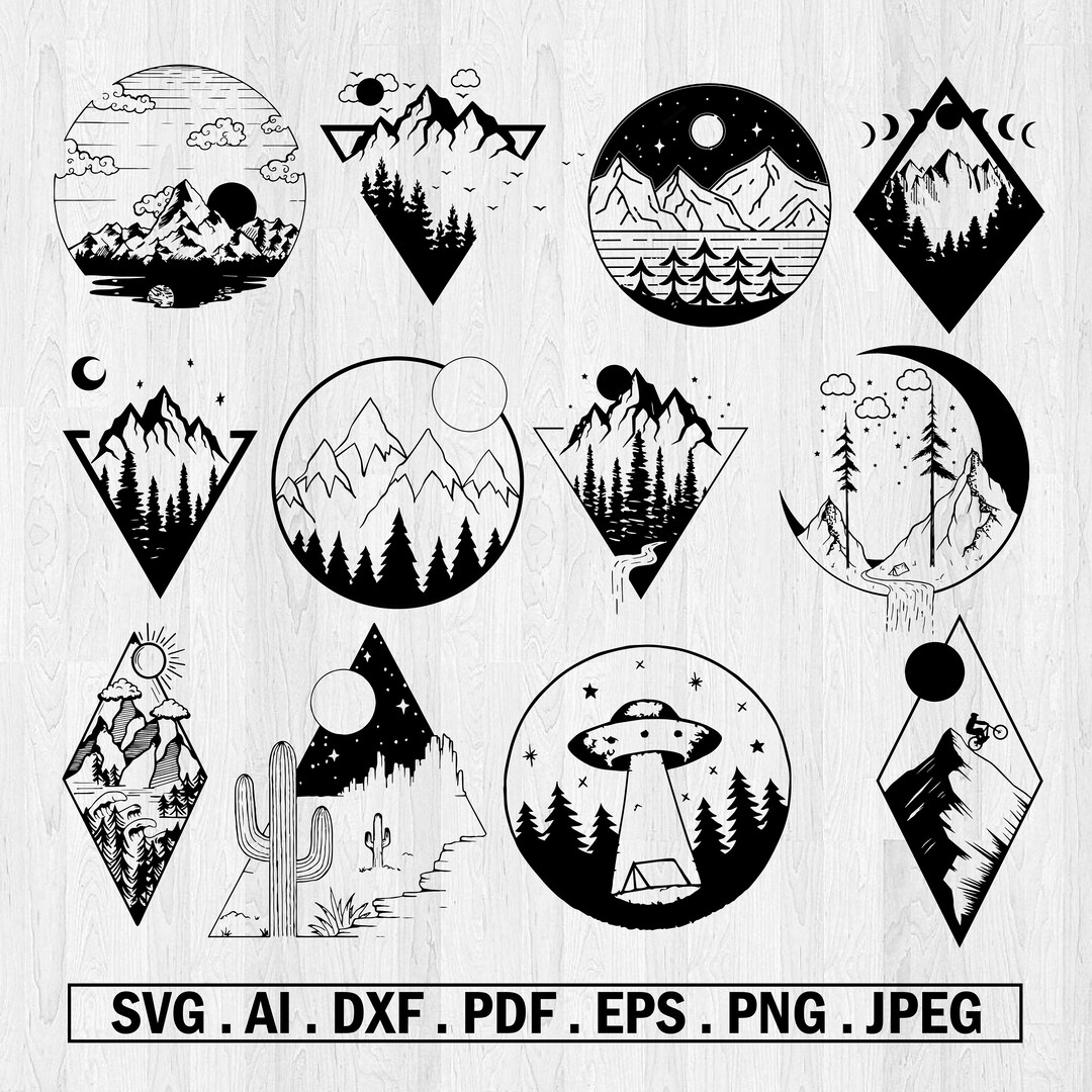 Mountain Svg, Geometric Mountain SVG Bundle, Mountains Silhouette Svg ...