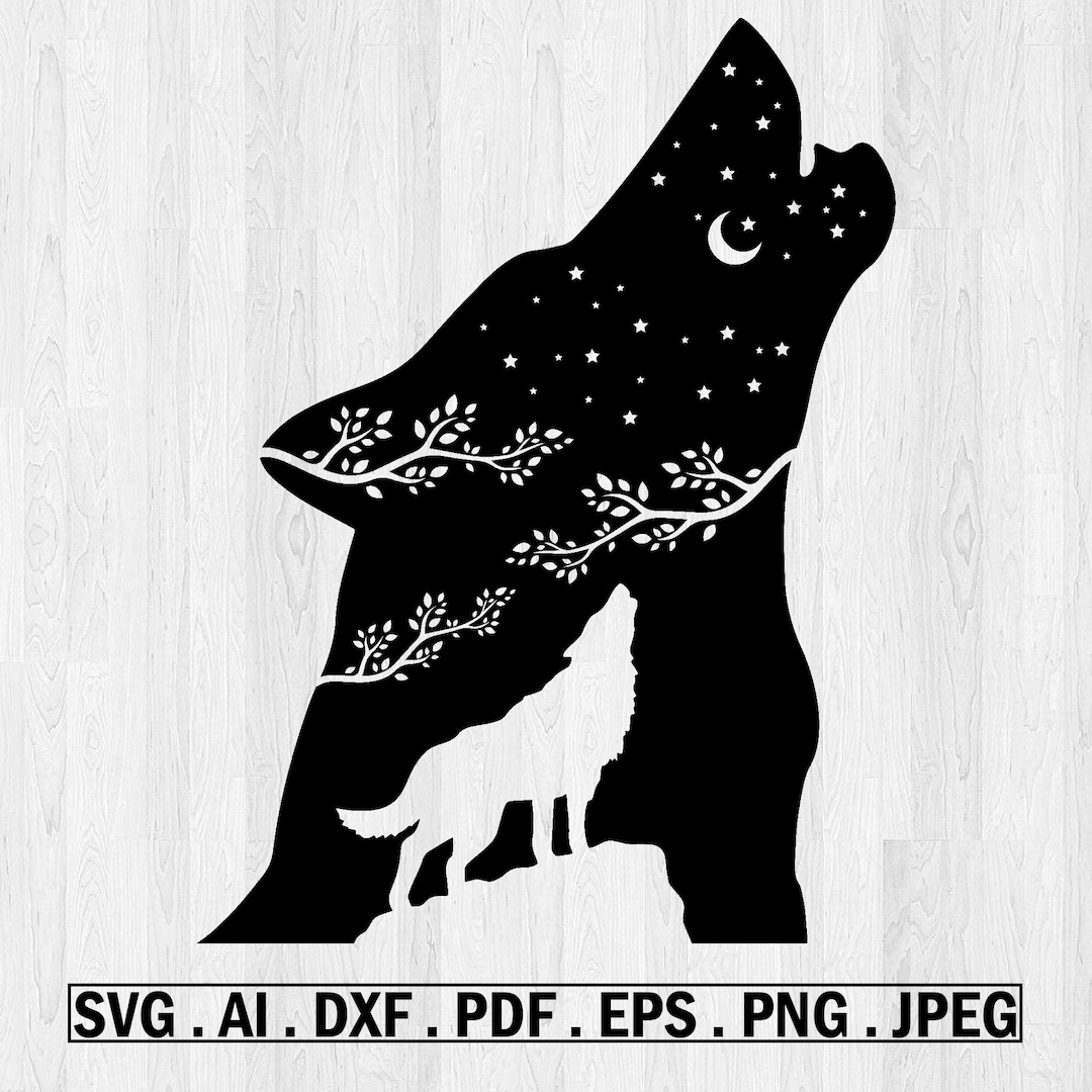 Howling Wolf SVG Silhouette Cut Out Design, Mountain Wolf Svg, Pine ...