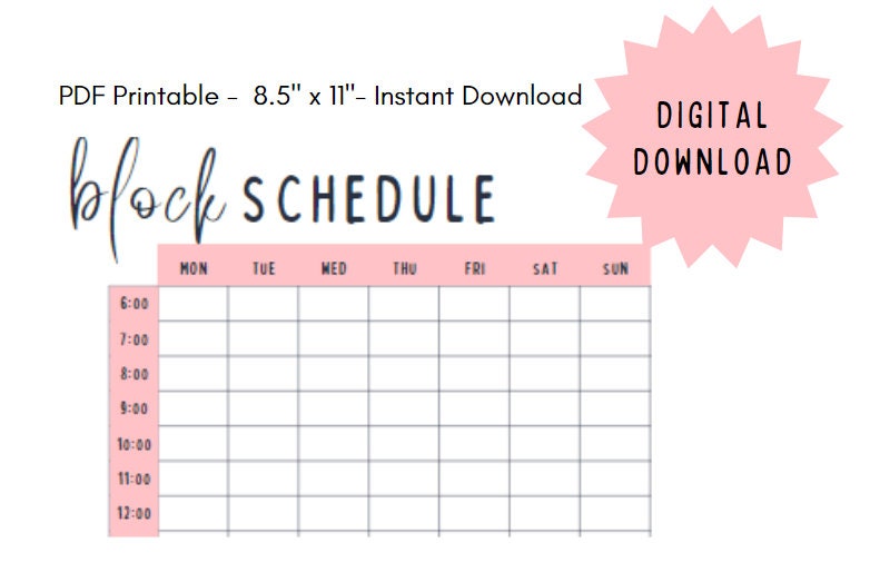 Printable Time Blocking Schedule- Weekly Time Block Planner- Time ...