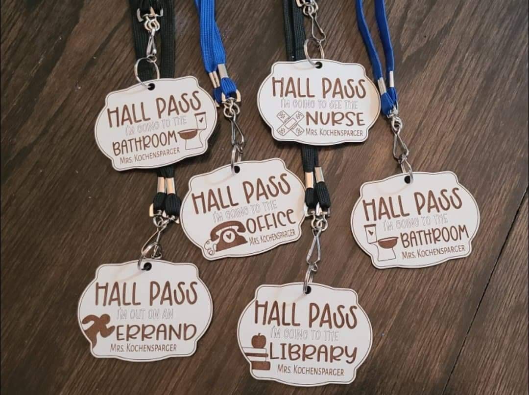 Engraved Hall Pass Set: Bathroom, Library, Nurse, Office, Errand ...