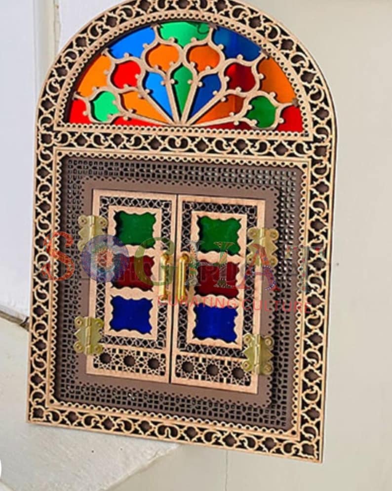 Handmade “dareecha” Mirror Door | Colorful Stained Glass Wooden Wall Mirror | Boho Heritage Home ...