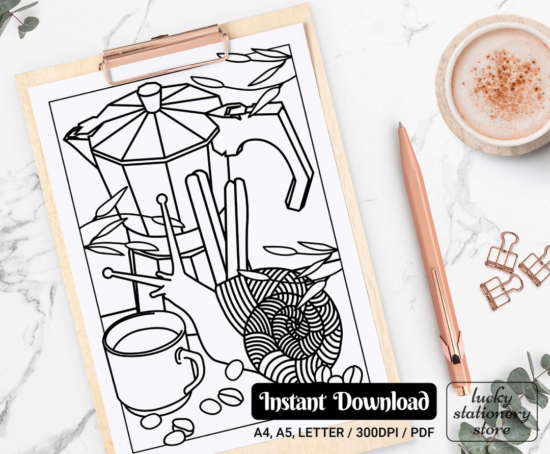 Coffee Coloring, Coloring Sheets, Coloring Pages for Adults, Coloring ...