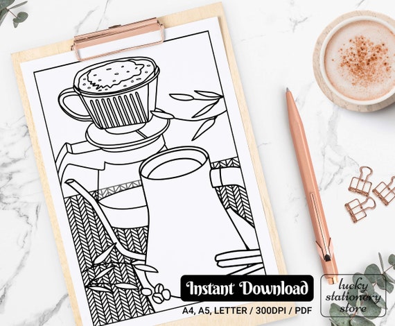 Coffee Coloring Brewing Coloring Coloring Sheets Coloring | Etsy