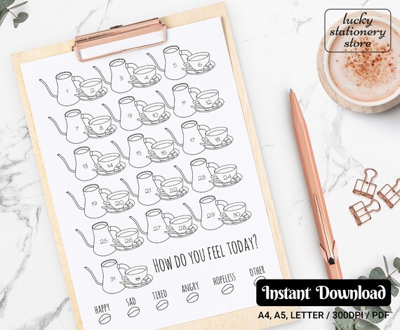 Everyday Mood Tracker Coffee Cups Mood Tracker Mood Tracker | Etsy