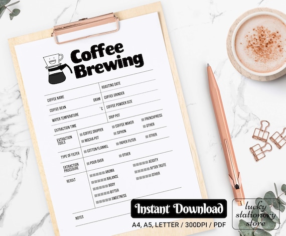 Coffee Brewing Note Coffee Log Printable Tablet Tasting | Etsy