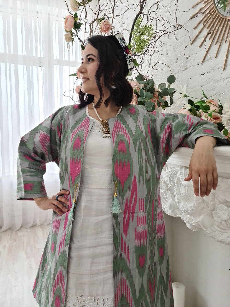 Handwoven Uzbek Ikat Chapan, Robe, Coat Jacket, Boho Cardigan, Ikat ...